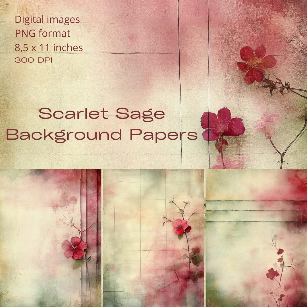 VINTAGE Scarlet Sage Background Papers JUNK Journal Digital Paper ...