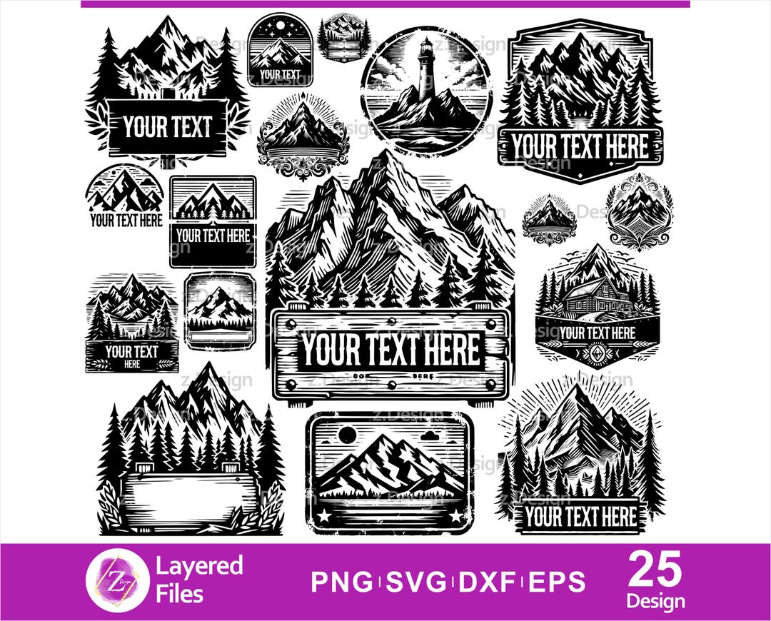 Mountain Sign SVG and PNG Bundle, Detail Laser Engraving, Print Designs ...