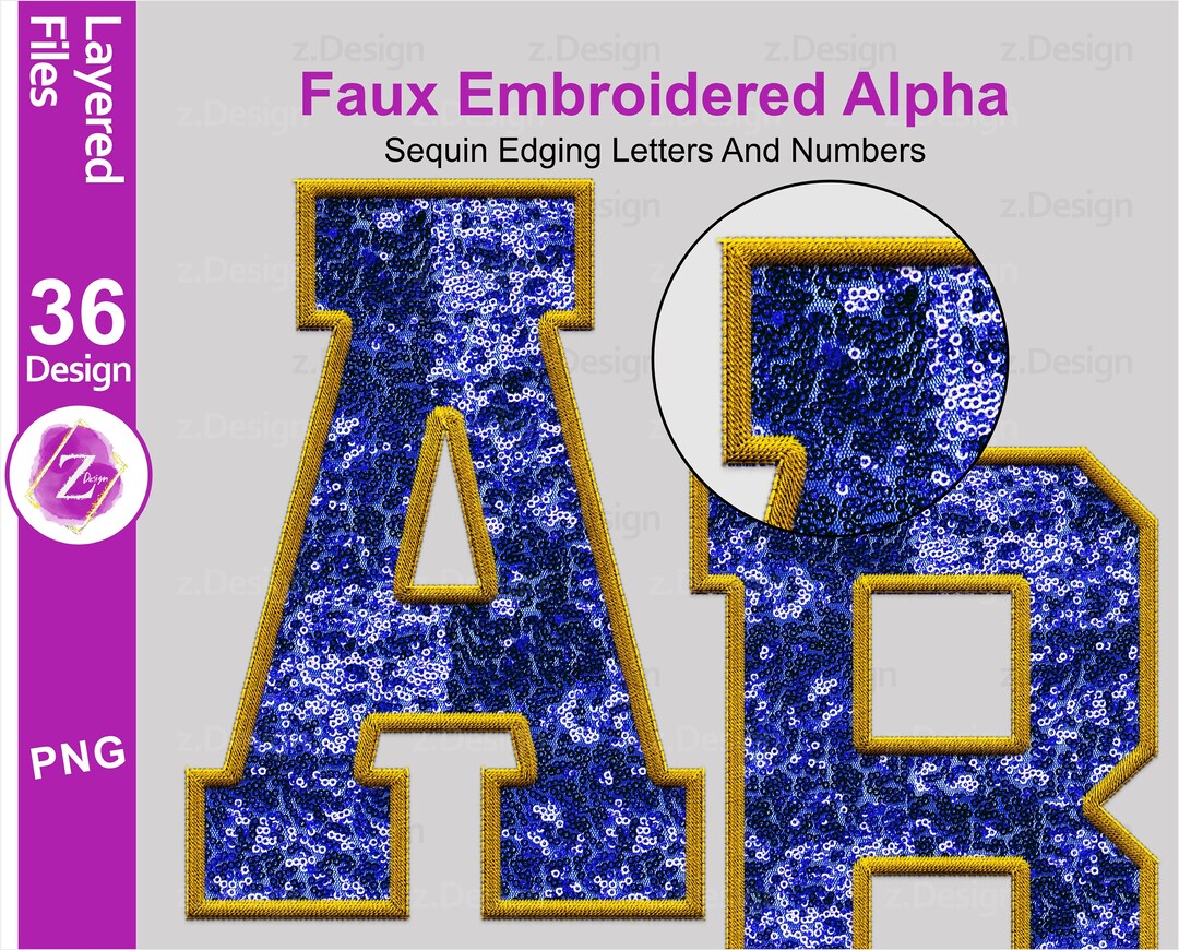 DIY Faux Embroidered Sequin PNG Alphabet Set, Applique Letters Stitch ...