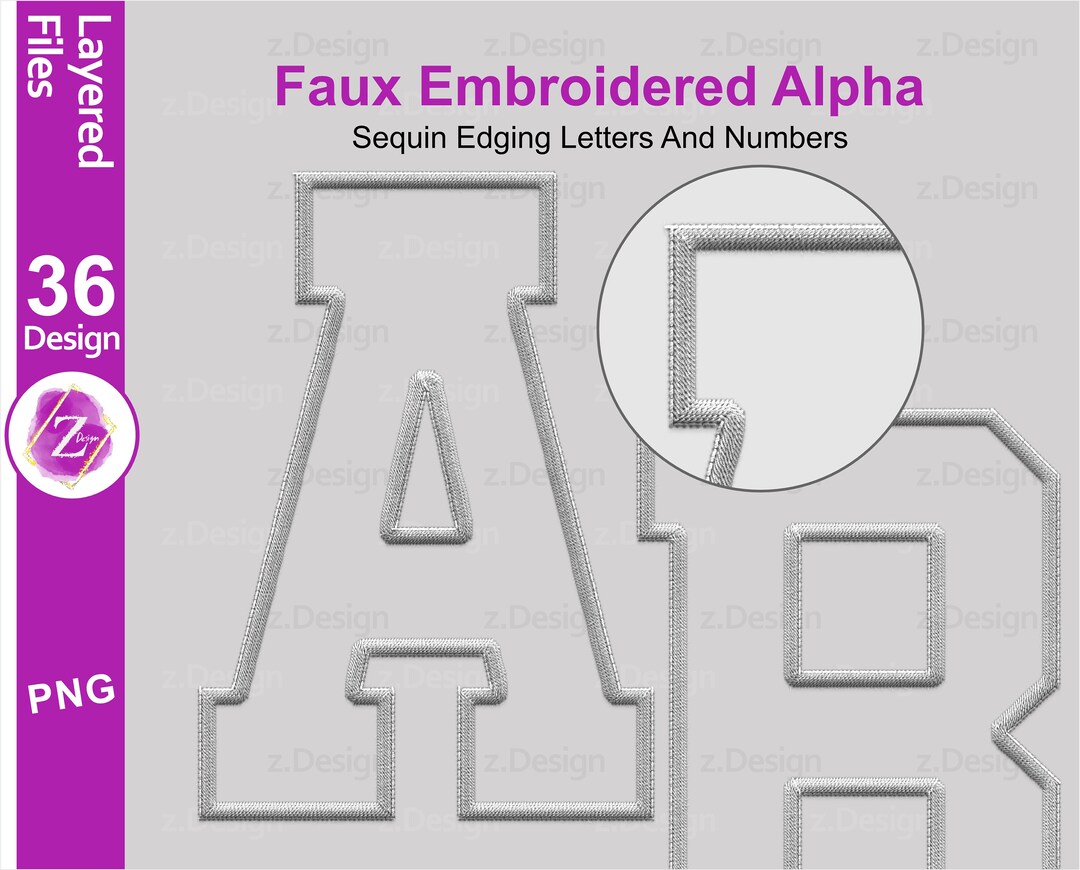 DIY Faux Embroidered Sequin Only Out Line PNG Alphabet Set, Applique ...