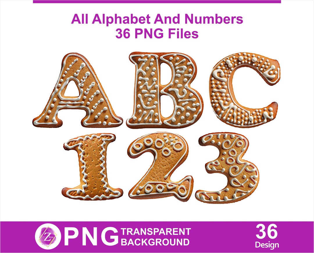 Gingerbread Christmas Alphabet PNG Letters and Numbers Png - Etsy