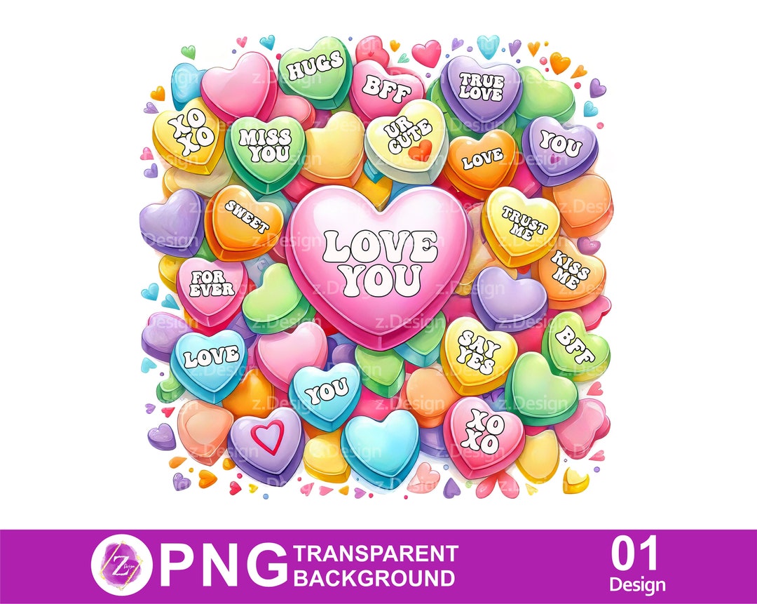 Colorful Candy Hearts Valentines Day Png, Valentines Day Gift Png for ...