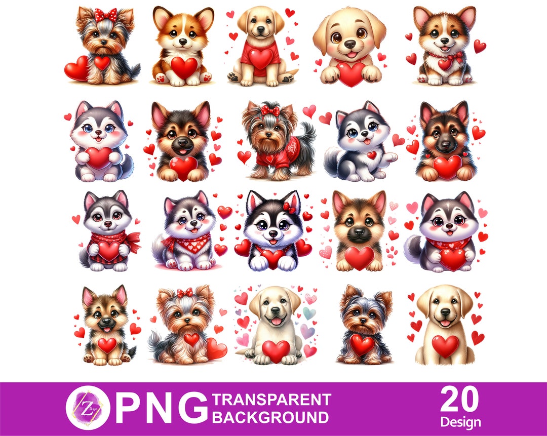 Valentine Dogs PNG Bundle, Puppy Love, Cute Dog Designs Png for ...