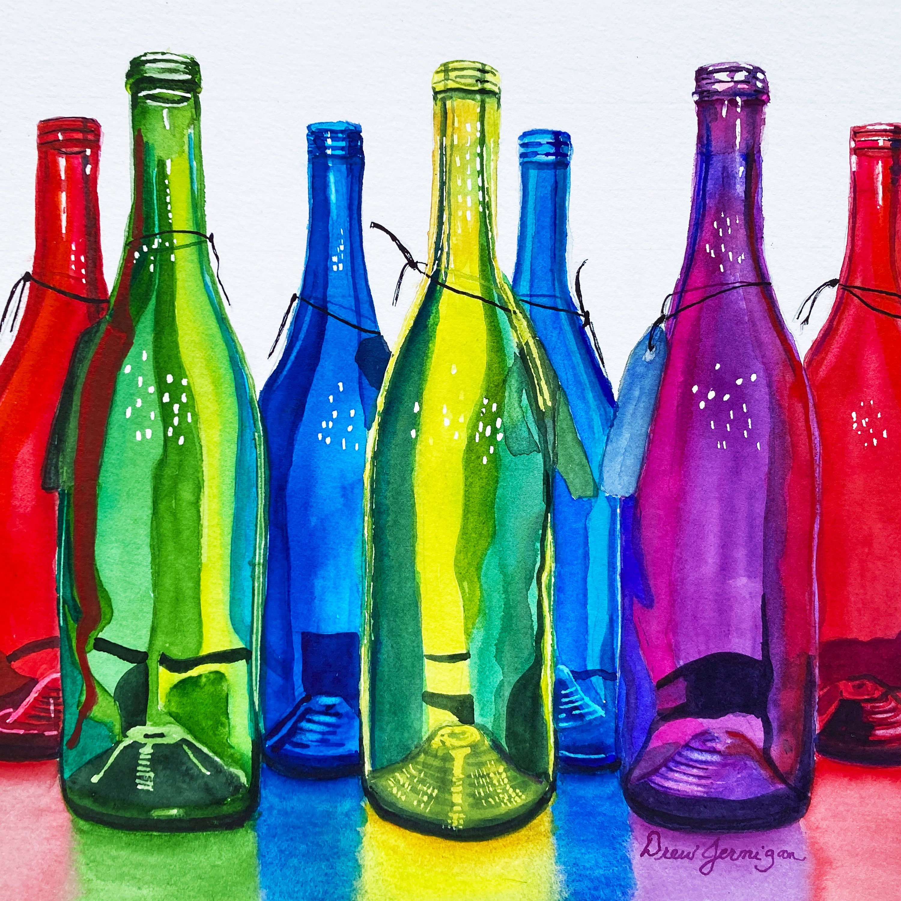 Square Backlit Watercolor Multi-colored Glass Bottles Print - Etsy