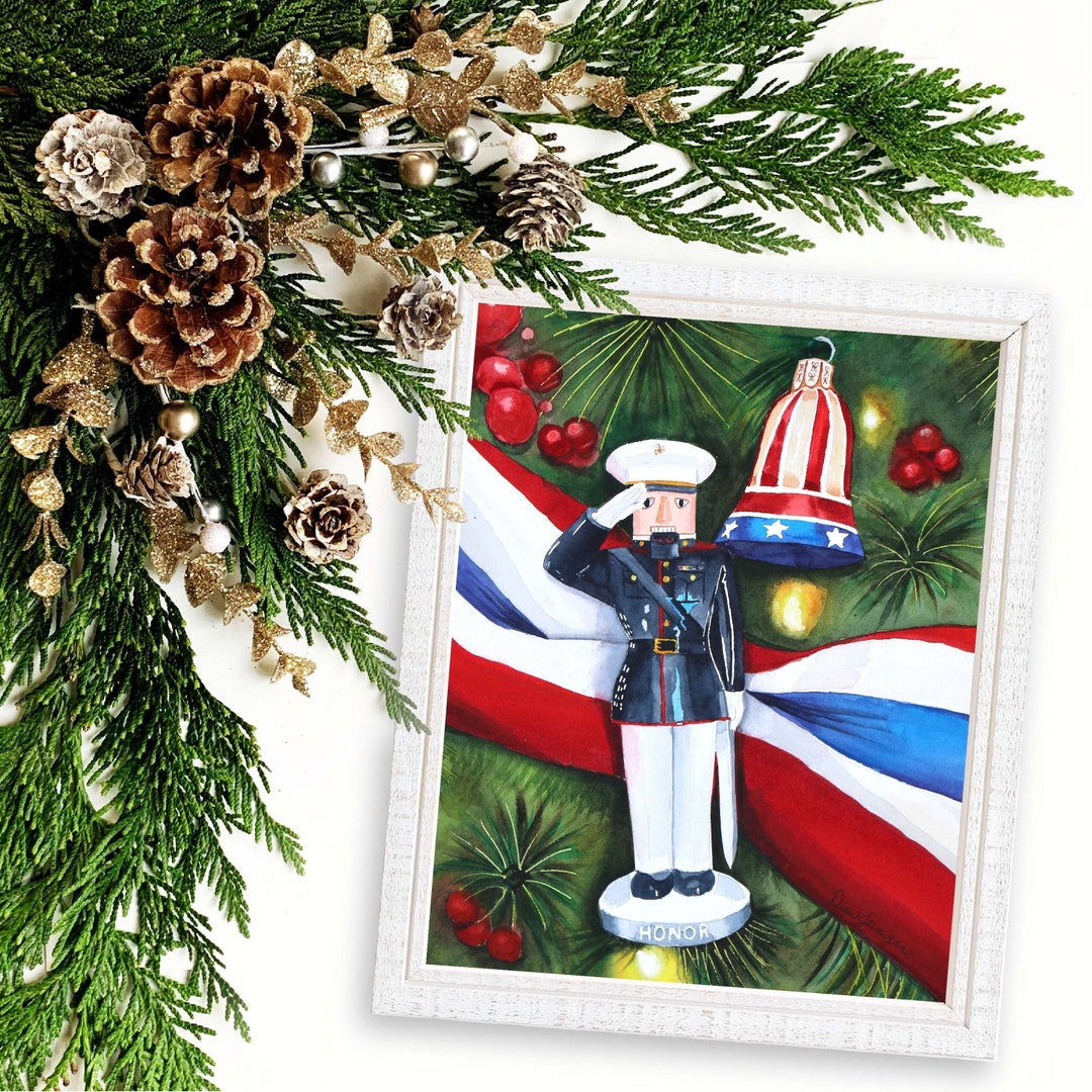 USMC Nutcracker "honor" Christmas Watercolor Print, Marine Corps ...
