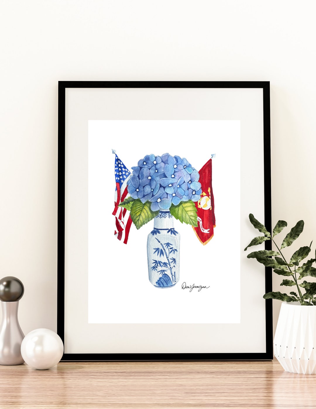 USMC Flags and Flowers "semper Fortis" Always Brave Print Unframed - Etsy