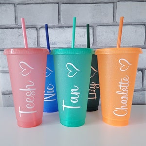 Personalised Glitter Cold Cup 24oz With Lid and Straw, Reusable - Etsy UK