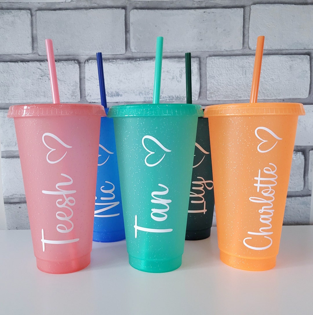 Personalised Glitter Cold Cup 24oz With Lid and Straw, Reusable - Etsy UK