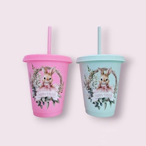 Easter Bunny Cold Cup 16oz With Lid and Straw, Reusable. Pink Bunny - Etsy