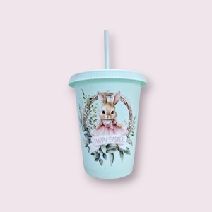 Easter Bunny Cold Cup 16oz With Lid and Straw, Reusable. Pink Bunny - Etsy
