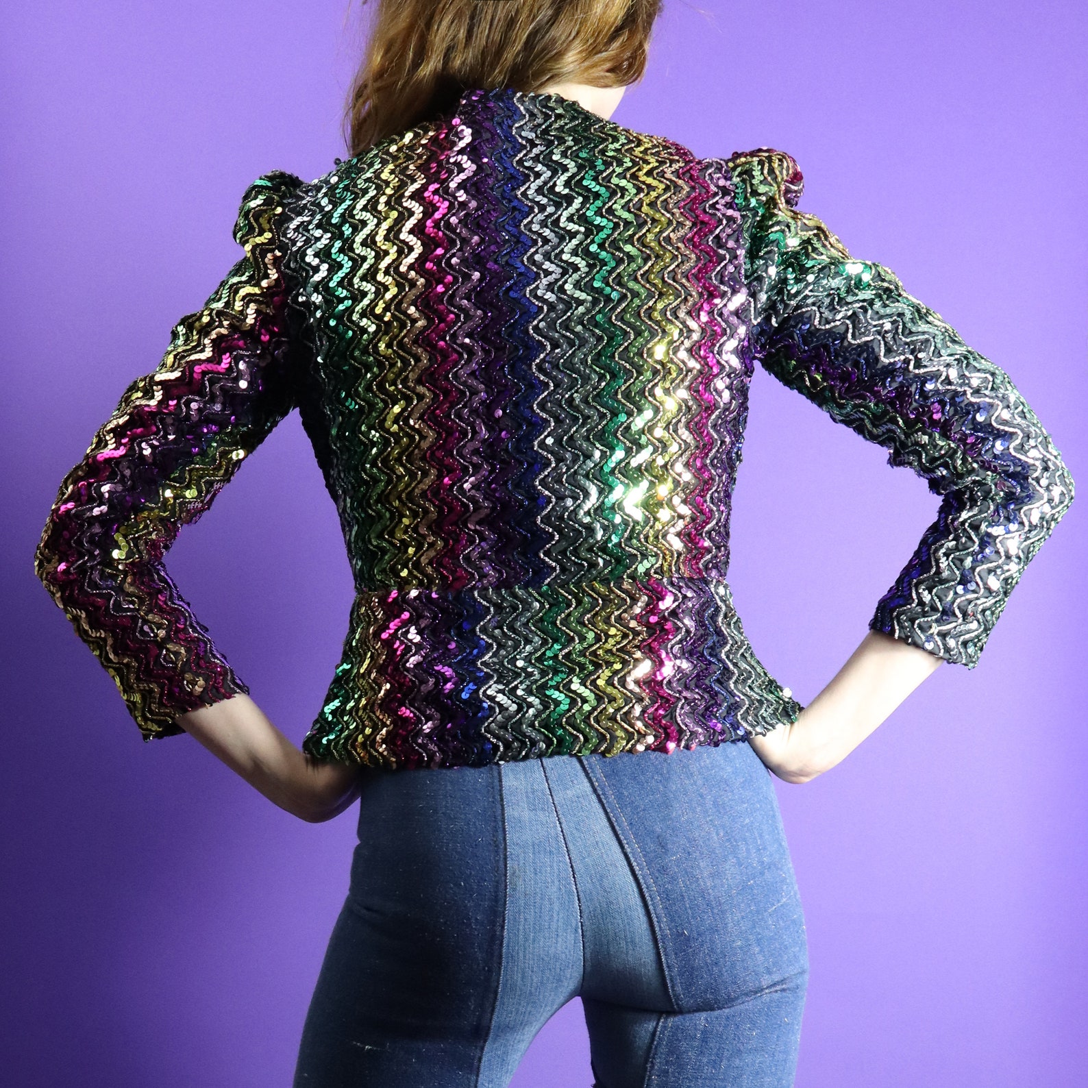 Vintage 1970s Marc Bolan Rainbow Sequin Peplum Jacket Glam Rock Biba ...