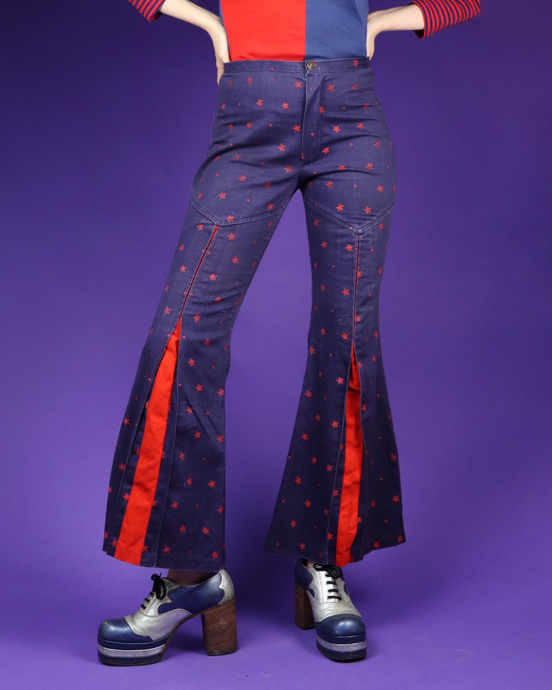 Vintage 1970s Star Print Glam Rock Circus Flares - Etsy