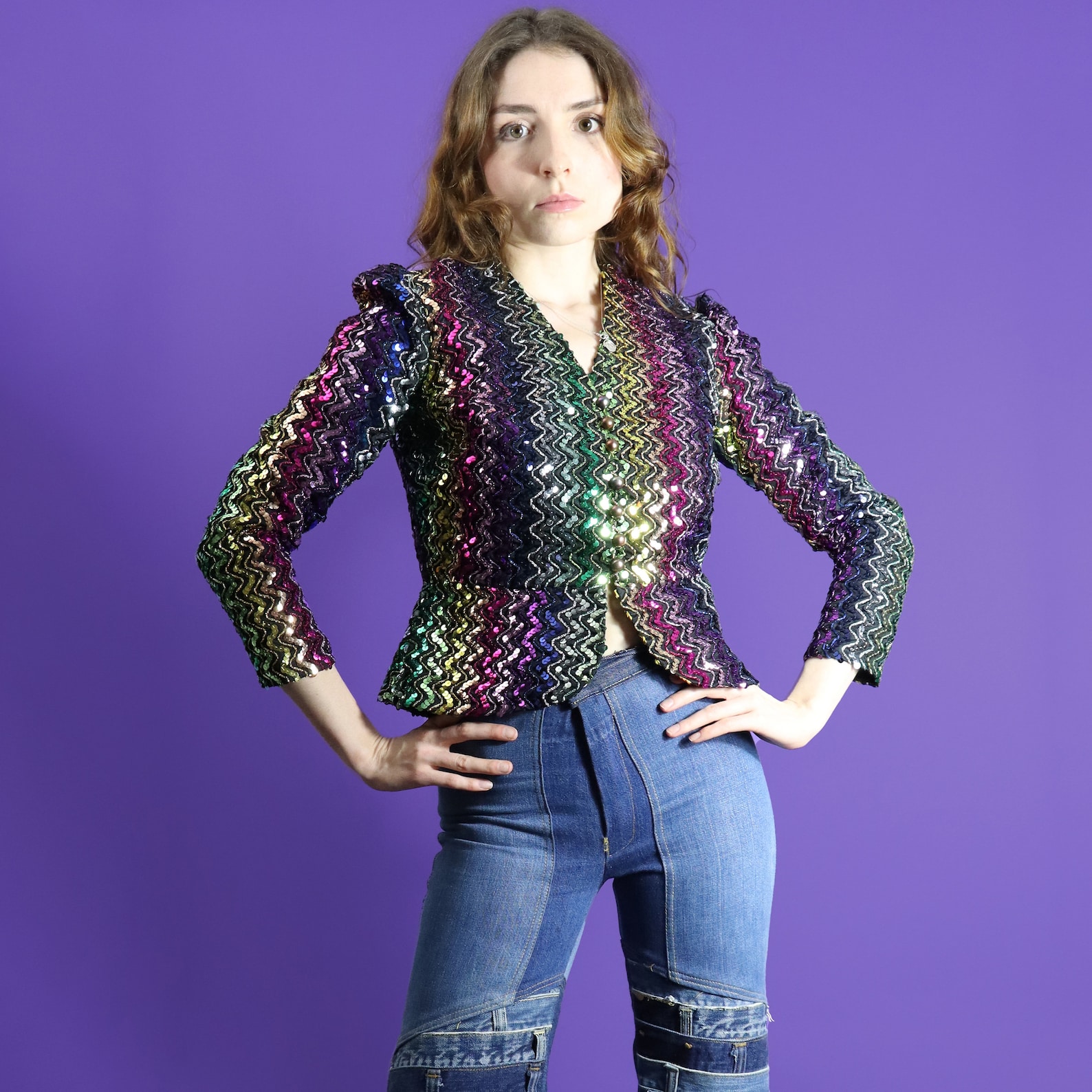 Vintage 1970s Marc Bolan Rainbow Sequin Peplum Jacket Glam Rock Biba ...