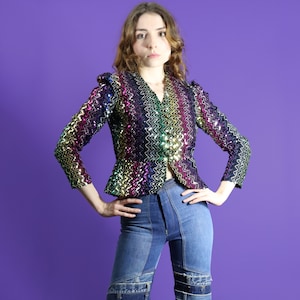 Vintage 1970s Marc Bolan Rainbow Sequin Peplum Jacket Glam Rock Biba ...