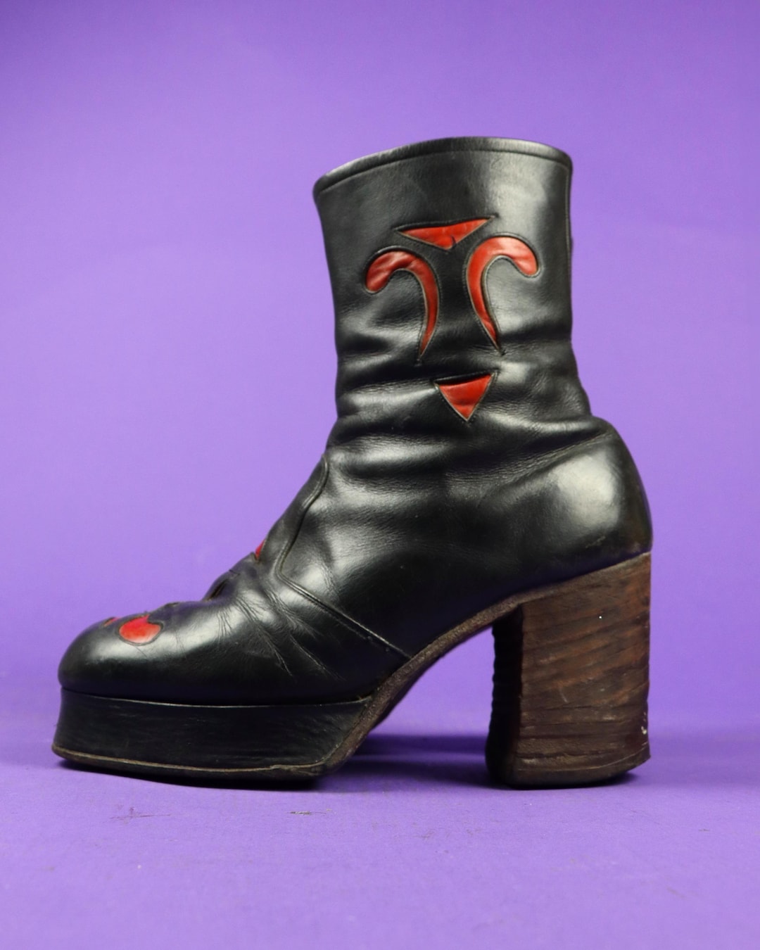 RARE Vintage 1970s Platform Boots Black & Red Stacks - Etsy
