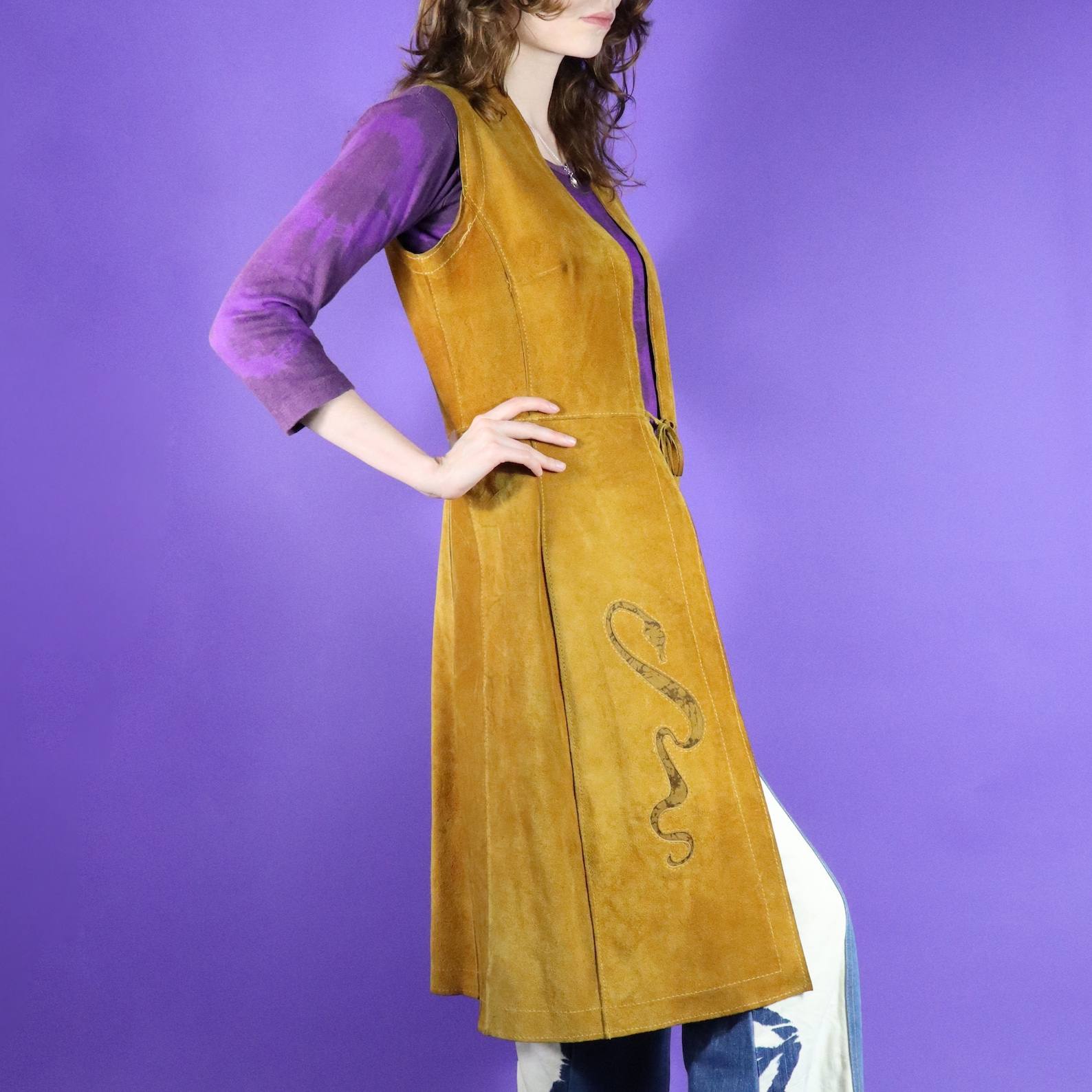Vintage 1970s Tan Suede Duster Vest With Snake Detail - Etsy