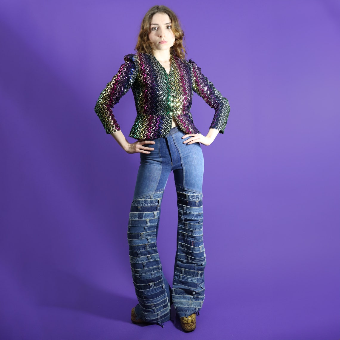 Vintage 1970s Marc Bolan Rainbow Sequin Peplum Jacket Glam Rock Biba ...