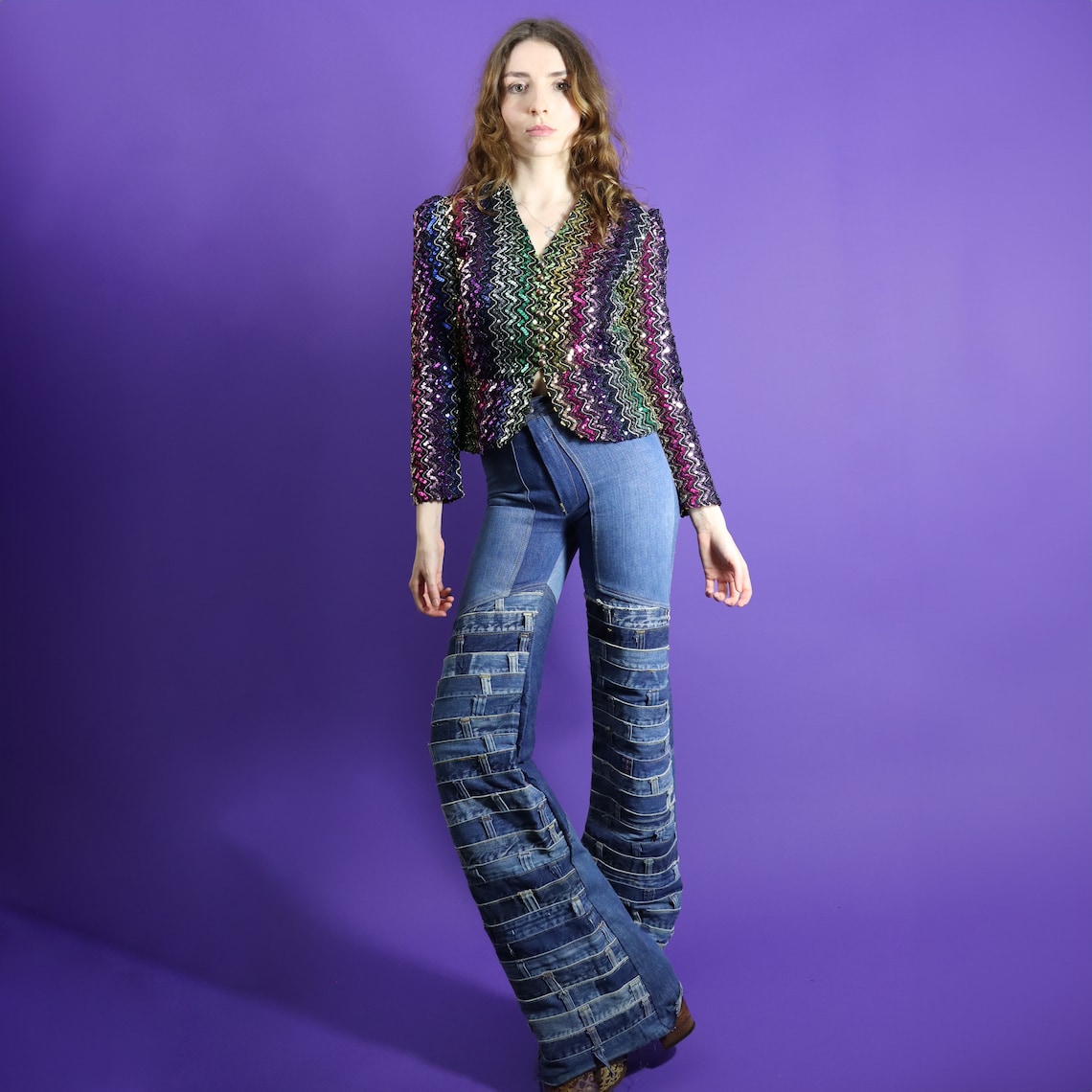 Vintage 1970s Marc Bolan Rainbow Sequin Peplum Jacket Glam Rock Biba ...