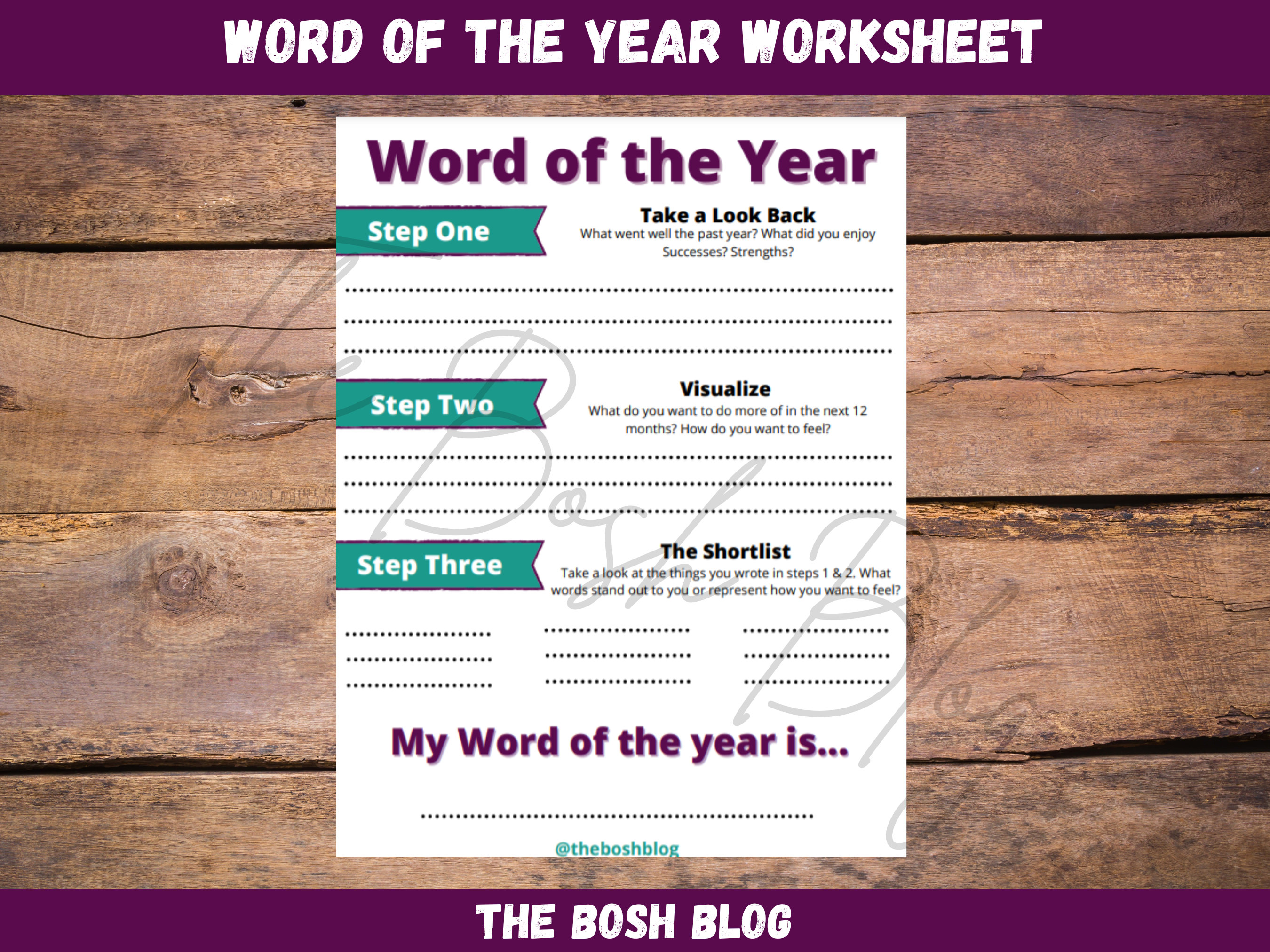 WORD of the YEAR PRINTABLE | Word of the Year Worksheet | Goal Setting ...