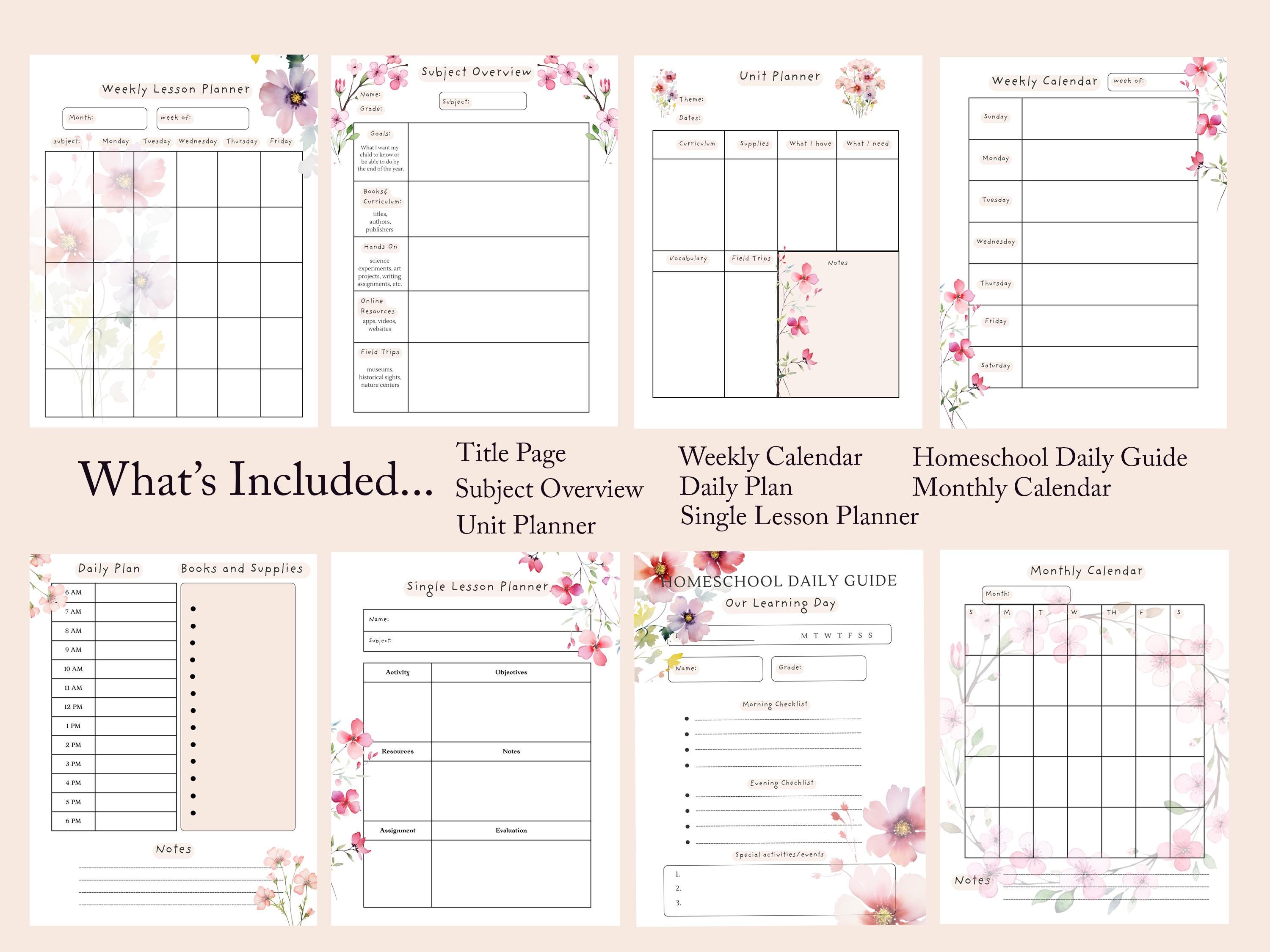 Homeschool Planner Printable, Daily & Weekly Lesson Plan Pages, 9-page ...