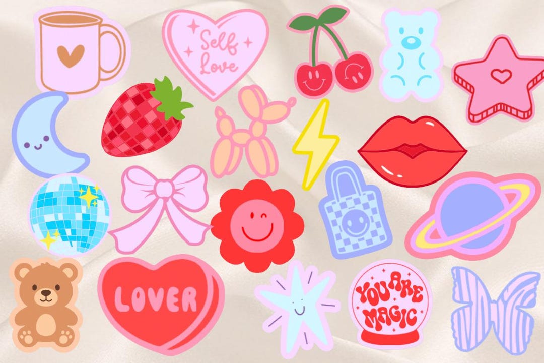 Playful, Bright, and Trendy Aesthetic Sticker Pack Waterproof, Handmade ...