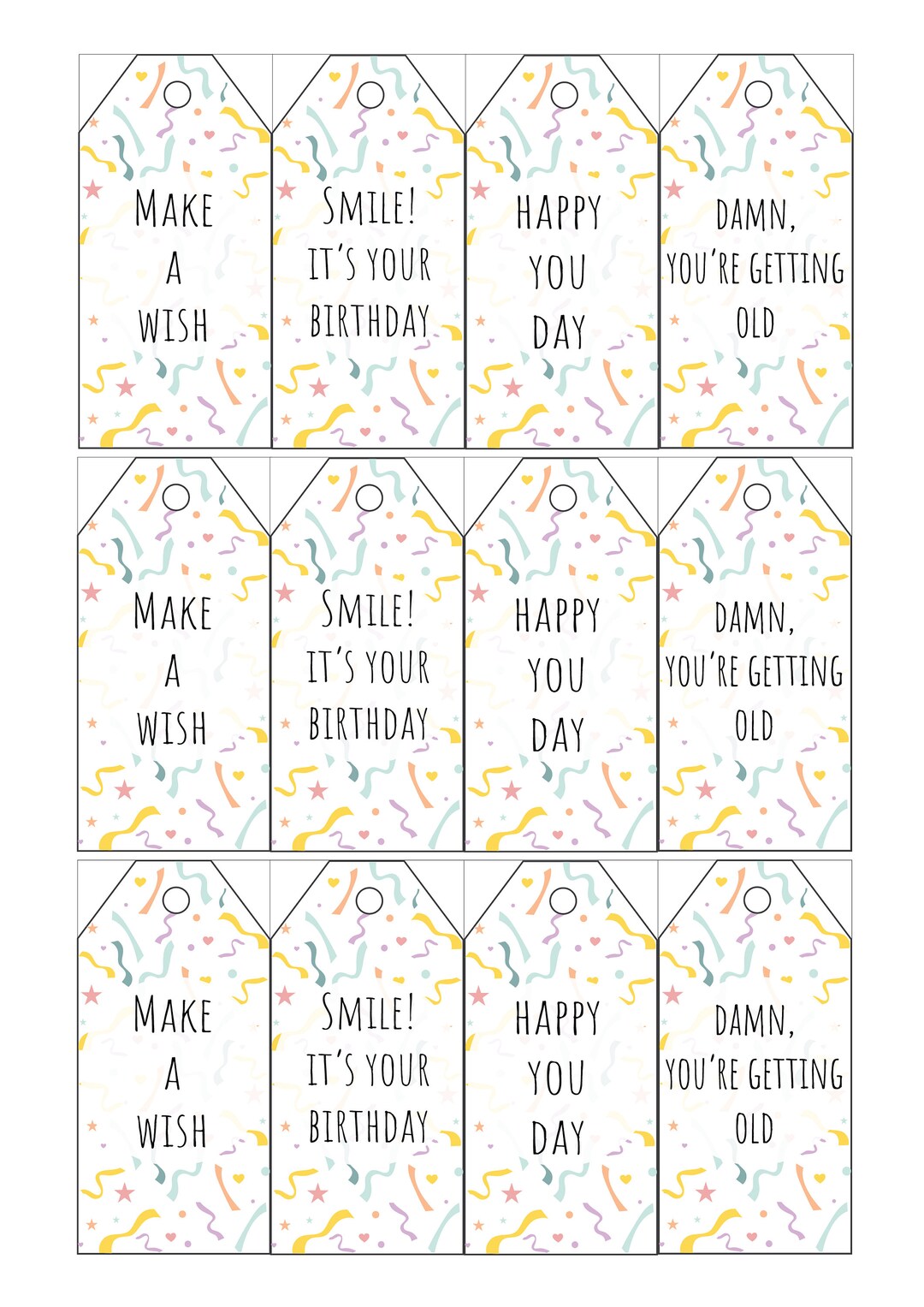 Funny Happy Birthday Gift Tags Print at Home Birthday Tags - Etsy