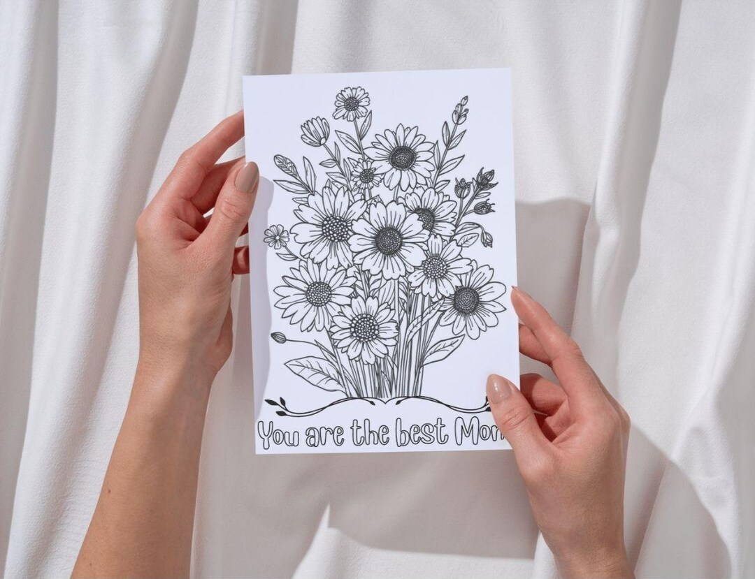Mother’s Day Coloring Card Printable for Kids, Flower Bouquet Card ...