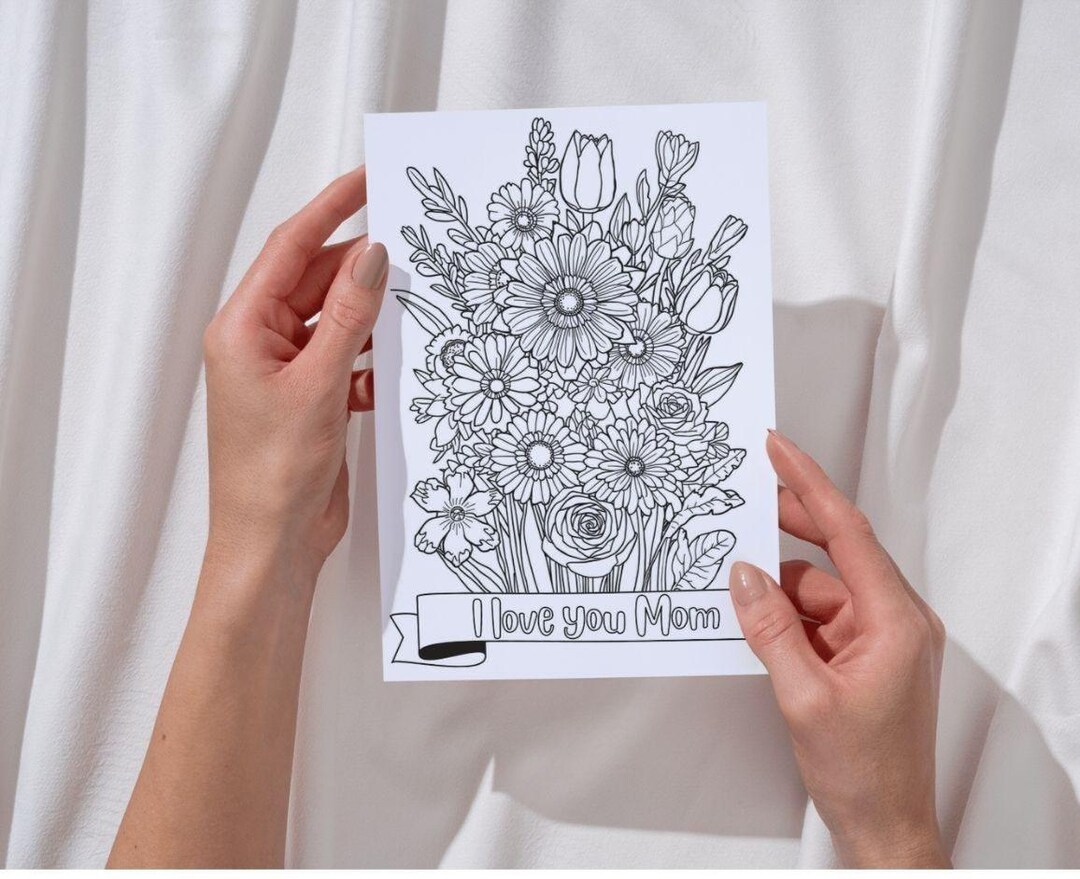 Printable Mother’s Day Coloring Card, Flower Bouquet Card Activities ...