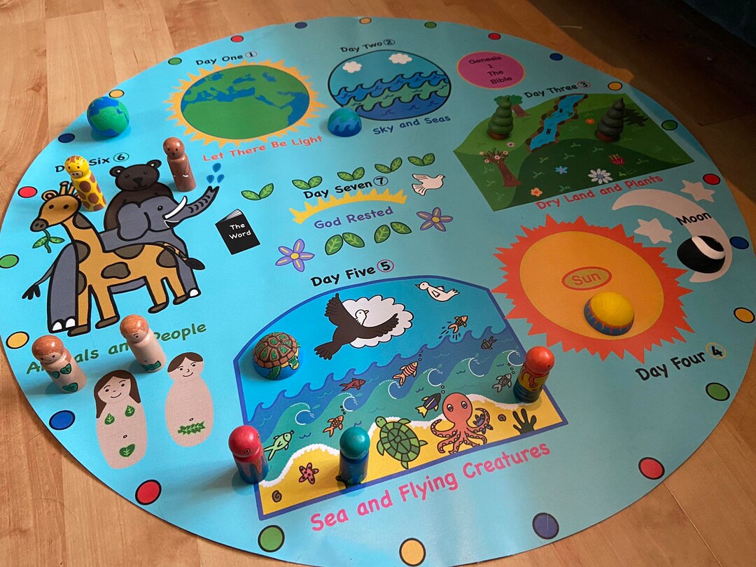 Creation Bible Story Play Mat Set, Bible Storytelling , Bible Peg Dolls ...