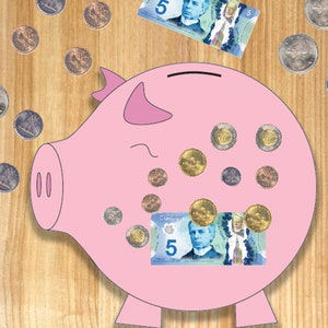 Canadian Currency Piggybank Savings Money Addition Homeschool - Etsy