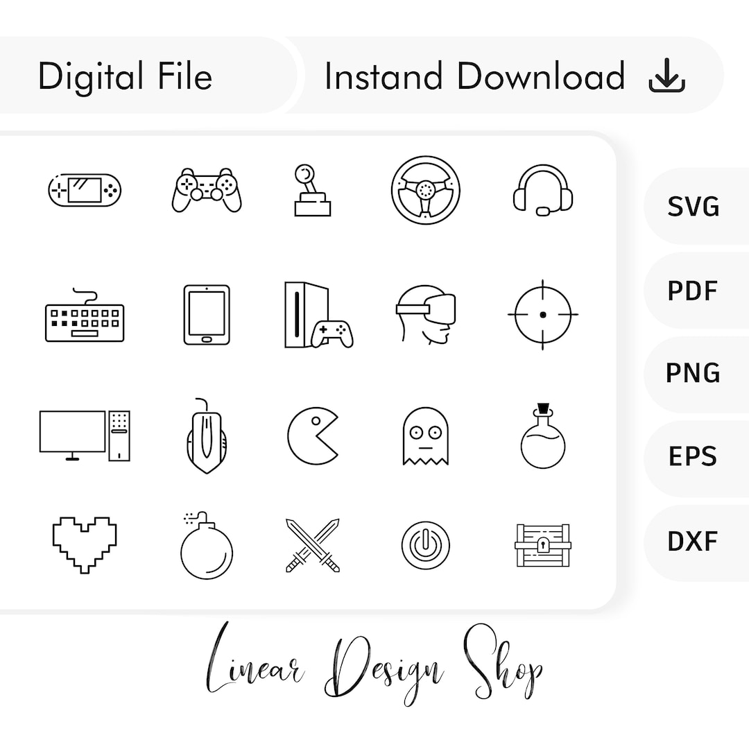 Video Game Icon Set SVG Bundle - Gamer Icon Set - Game Symbols Svg ...