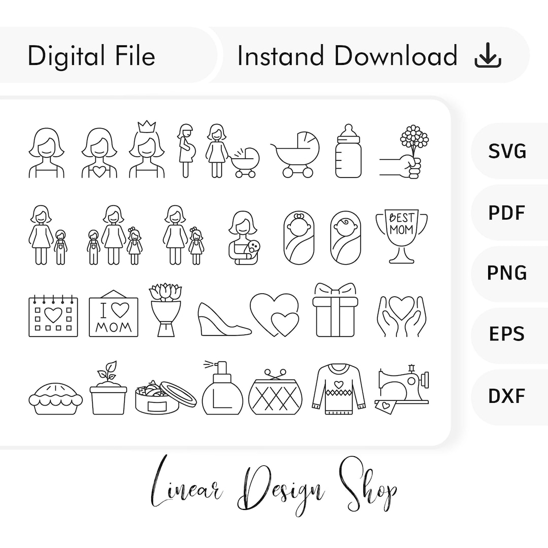 Mothers Day Icon Bundle, Mother Line Icon, Moms Love Icons, Thin Line ...