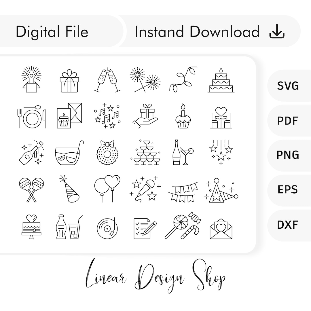 Party Icons Svg Bundle - Wedding Party Icons Svg - Birthday Party Icons ...