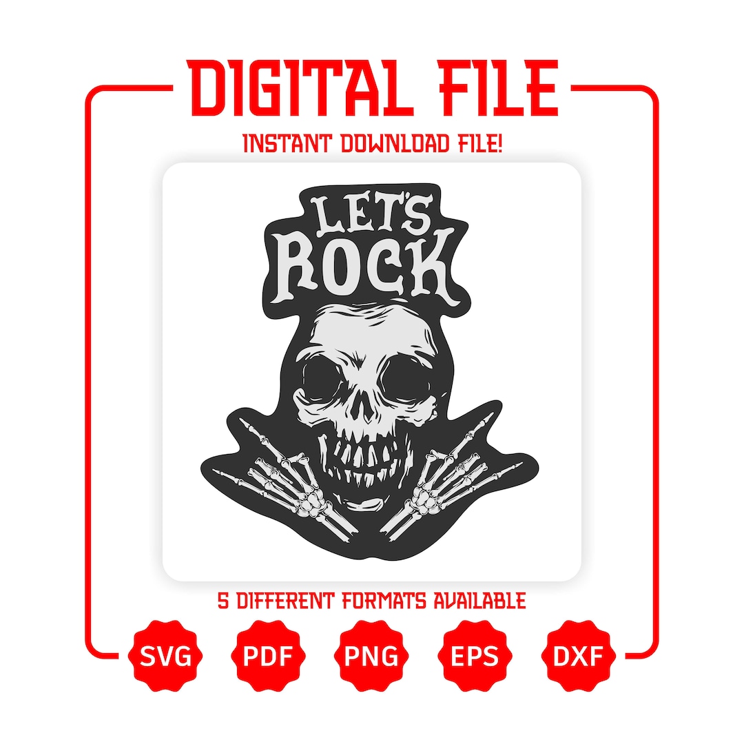 Let's Rock SVG Rock and Roll Skull Gothic Skull Design - Etsy