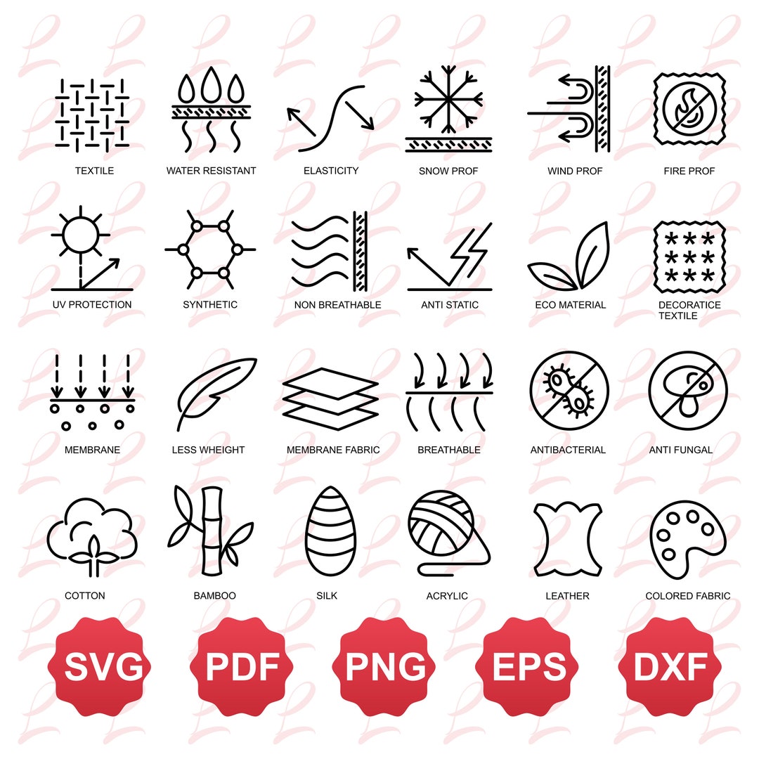 Fabric and Clothes Feature Line Icons Linear Wear Labels Elements ... Fabric and Clothes Feature Line Icons Linear Wear Labels Elements ...