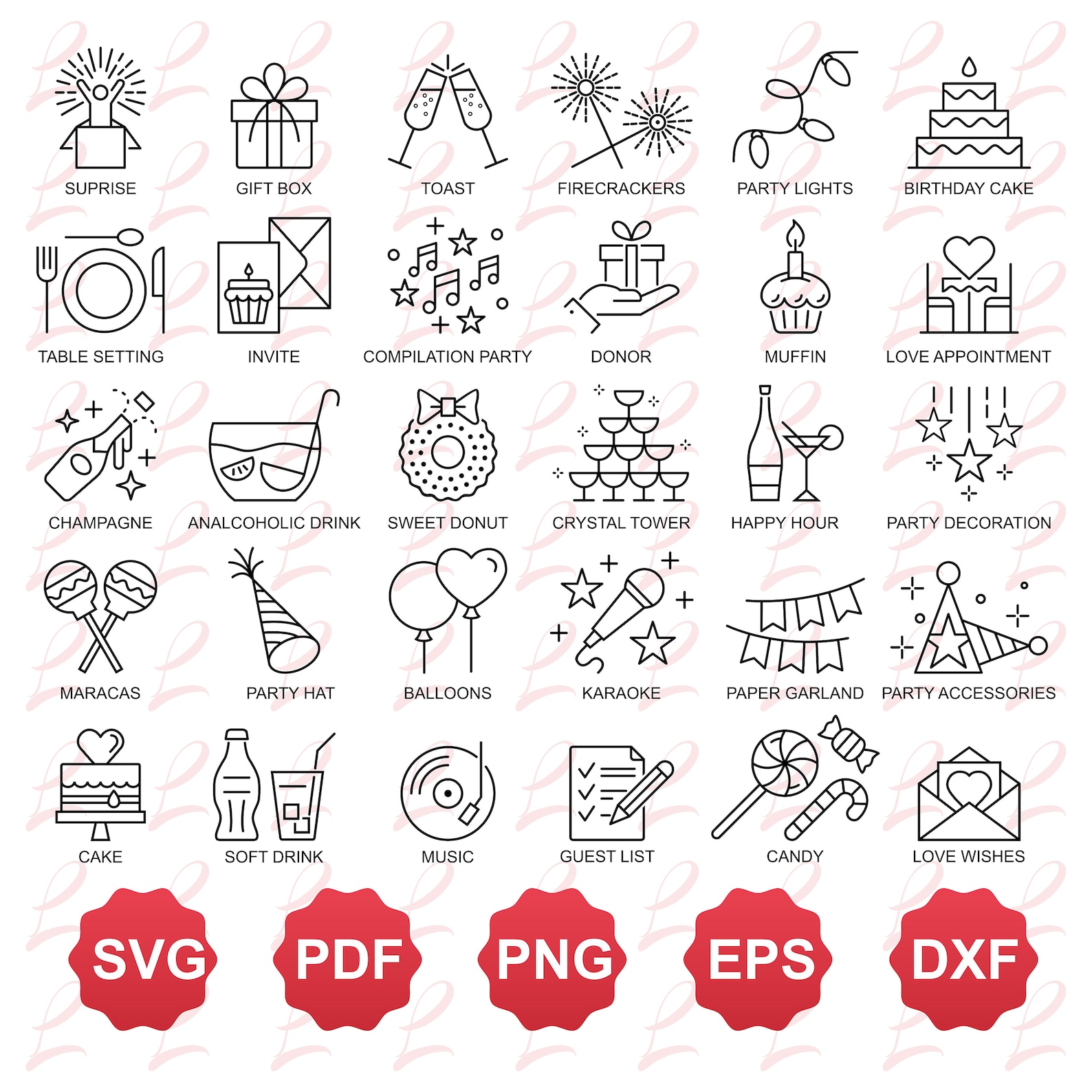 Party Icons Svg Bundle Wedding Party Icons Svg Birthday - Etsy