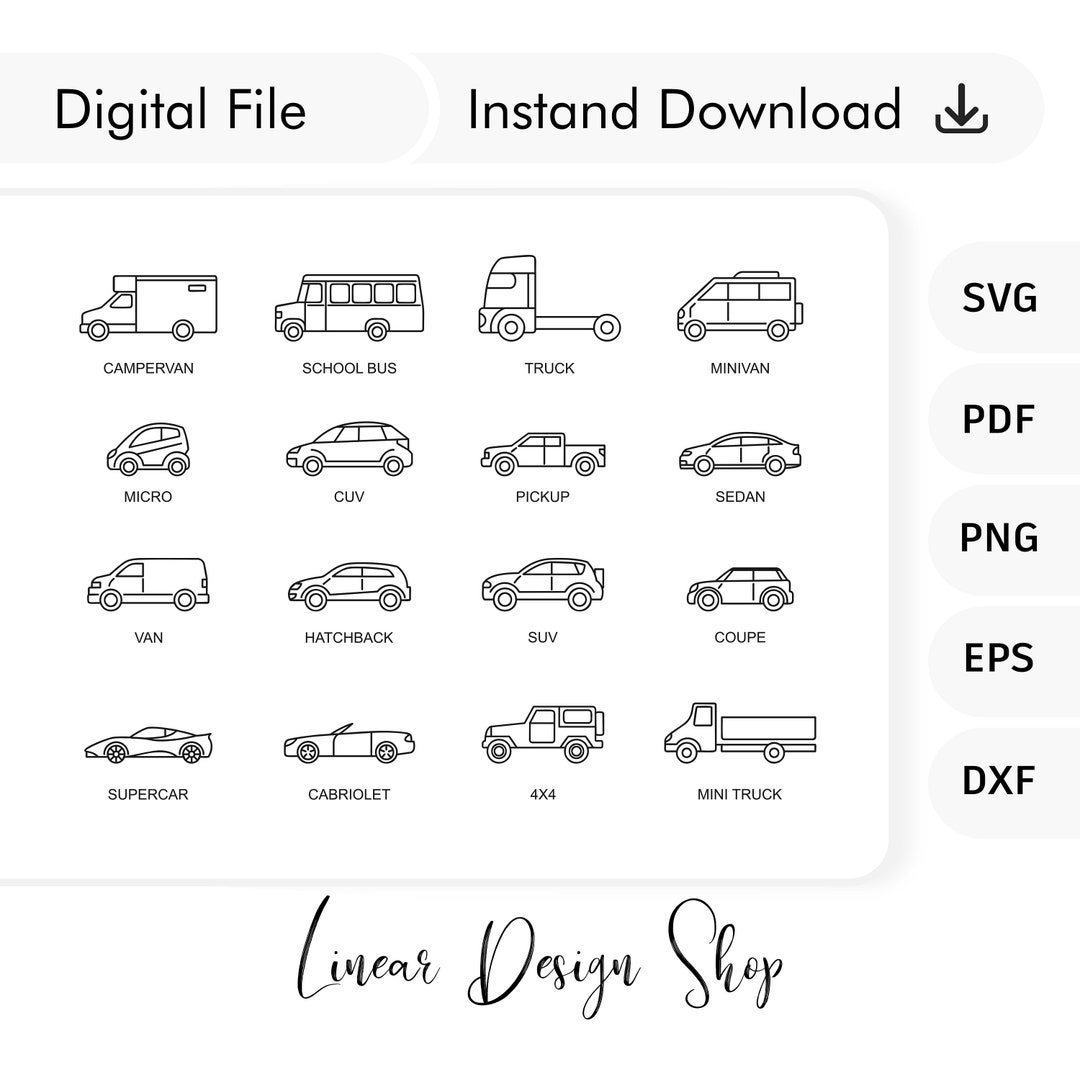 Car Line Icon Bundle - Automobile Icon Set - Car Web Icons - Outline ...