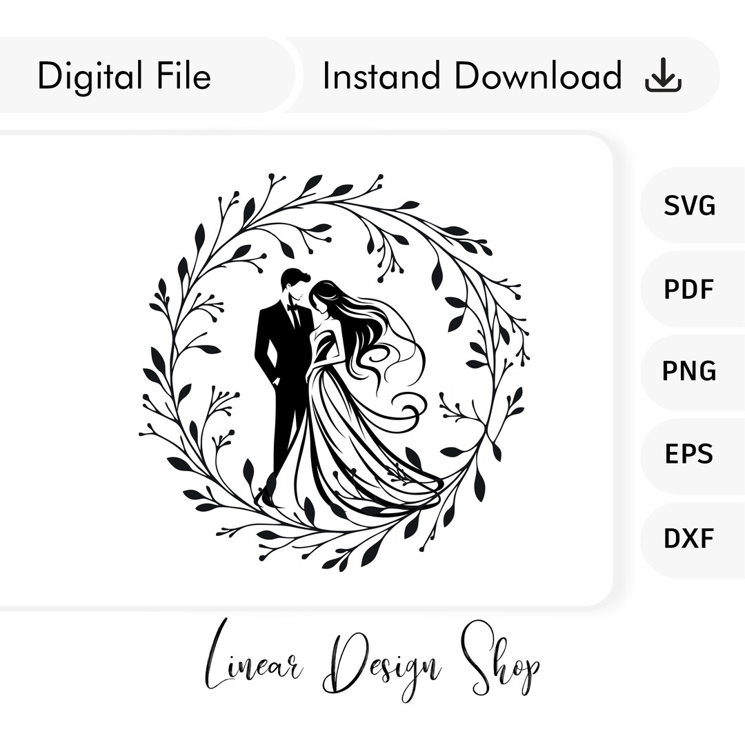 Botanical Wreath With Bride and Groom, Weddding Crest Svg, Wedding ...