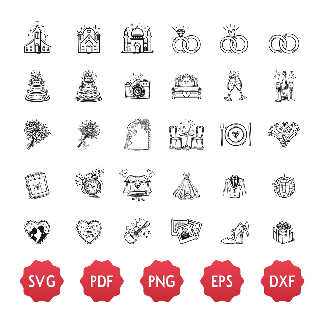 Hand Drawn Wedding Icons Svg Bundle Wedding Planner Icons - Etsy