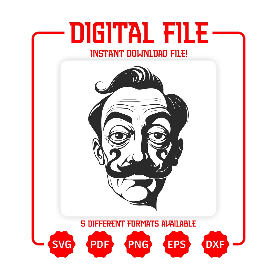Salvador Dali Portrait, SVG Cut File, Salvador Dali Cricut, Salvador ...