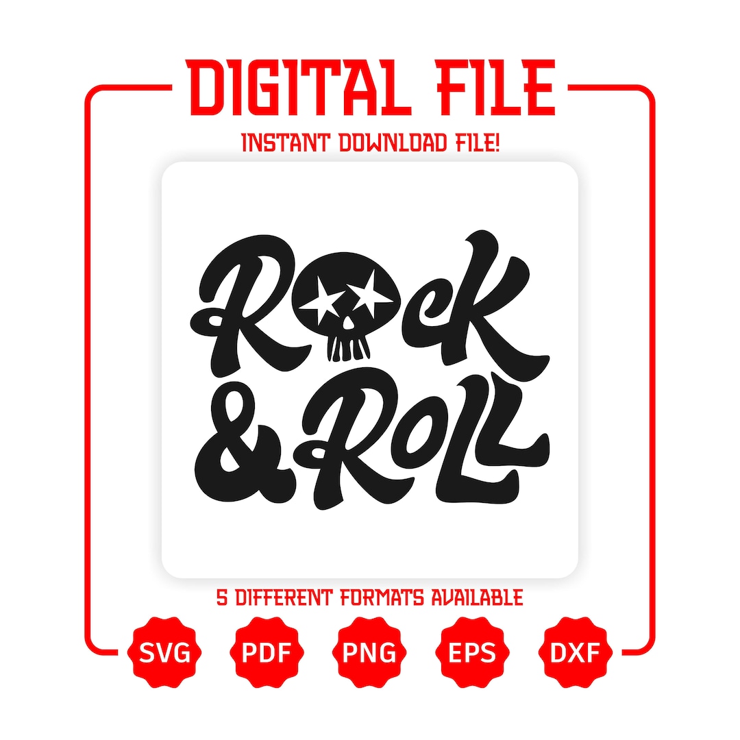 Rock N Roll Vector Graphic Design, Cricut Rock Design, Rock Star Skull ...