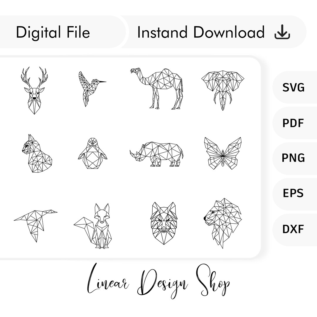 Geometric Animals Laser Cut Bundle – Polygonal Wall Decor (SVG, PNG ...