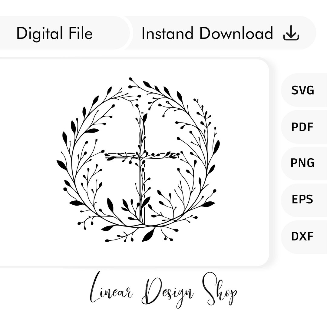 Floral Cross Wreath SVG, Hand-drawn SVG, Cross SVG, Religious, Faith ...