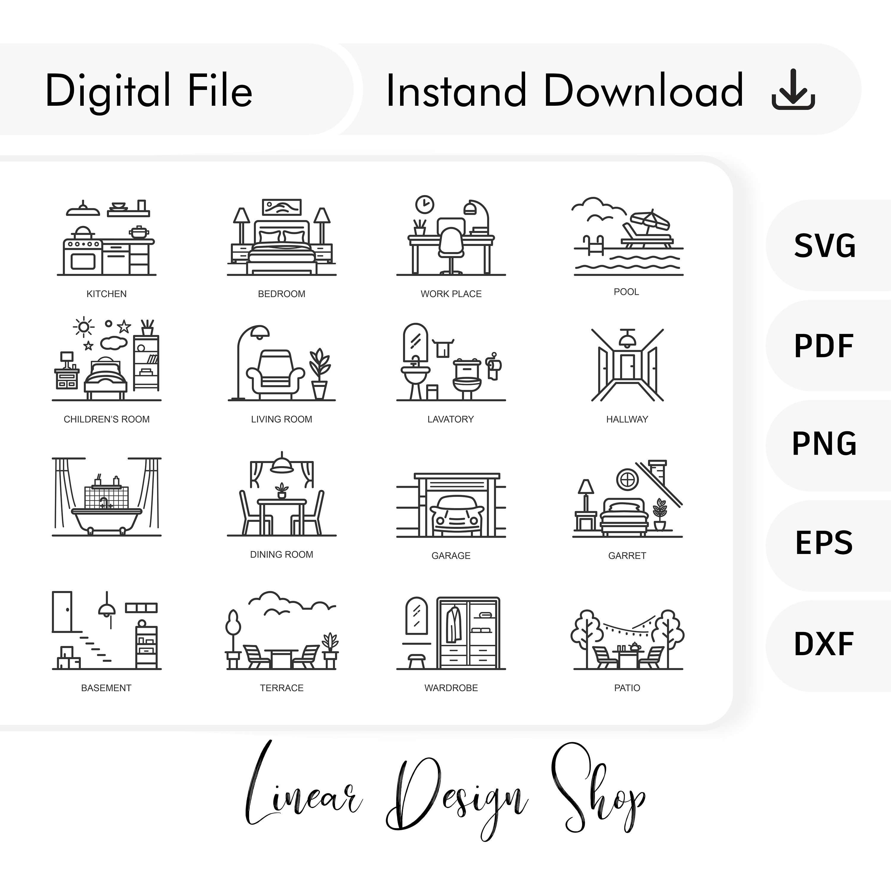 House Room Line Icon, Outline Flat Pictogram, Real Estate Icons, Home ...