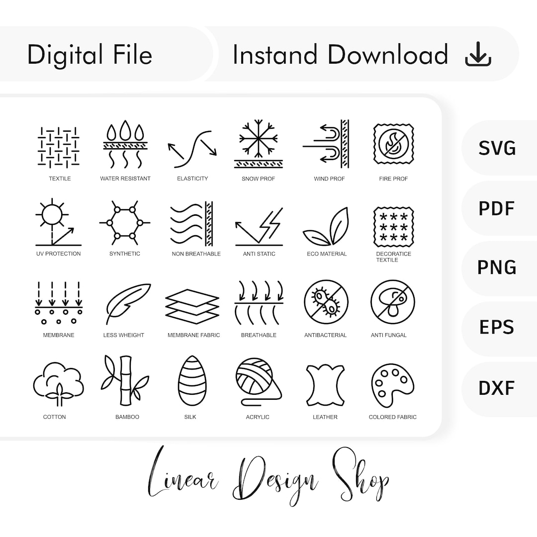 Fabric and Clothes Feature Line Icons - Linear Wear Labels Elements ...