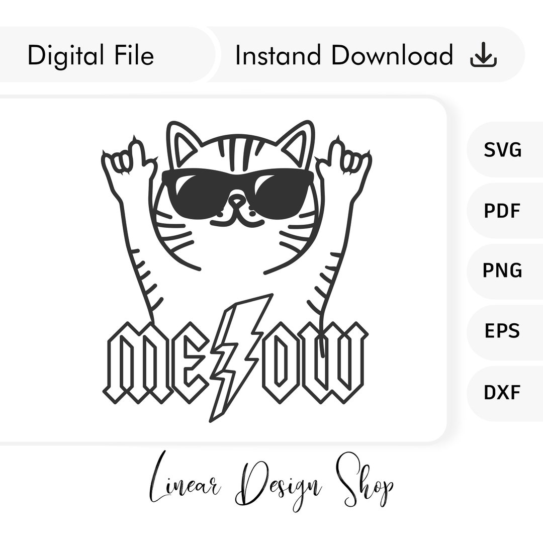 Rock N Roll Cat, Cricut Rock Design, Meow Svg, Rock Concert Shirt, Cat ...