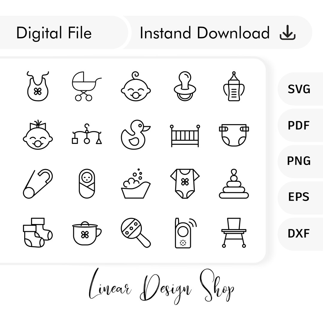 Baby Shower Doodle Icon Set SVG Bundle - Baby Shower Layered Svg Icon ...