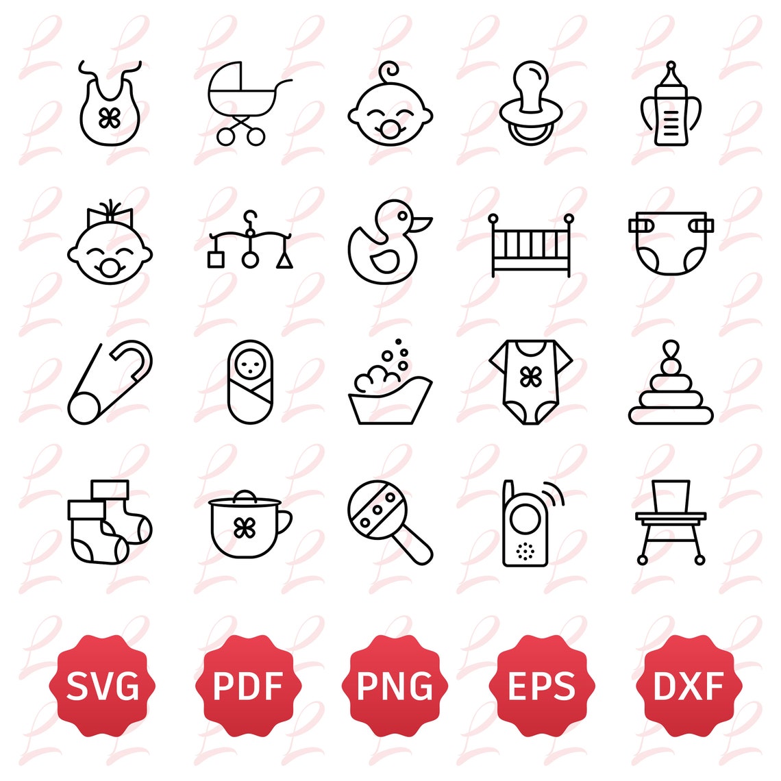 Baby Shower Doodle Icon Set SVG Bundle Baby Shower Layered | Etsy
