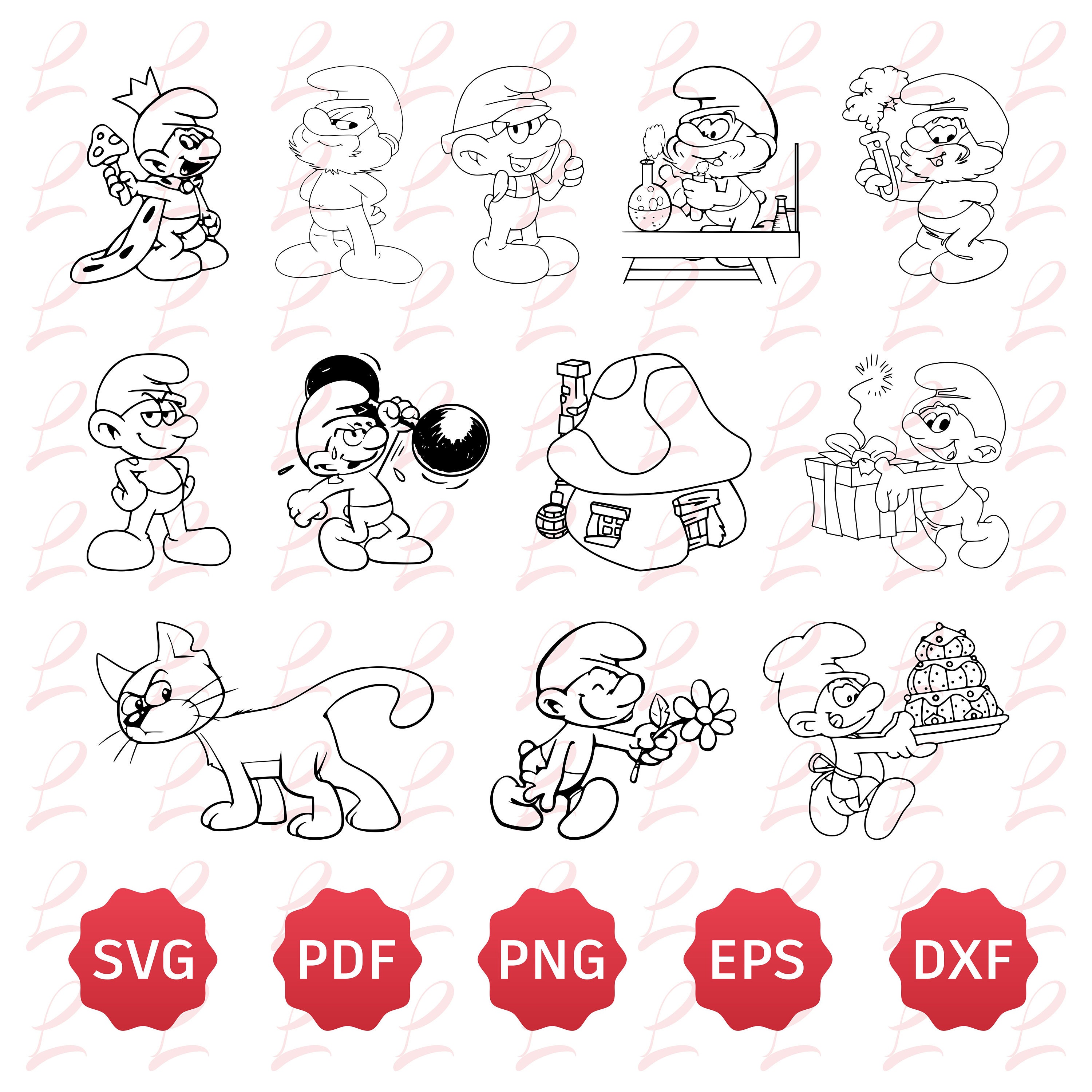 Smurfs SVG Bundle the Smurfs Print Files Smurfs Outline - Etsy Canada