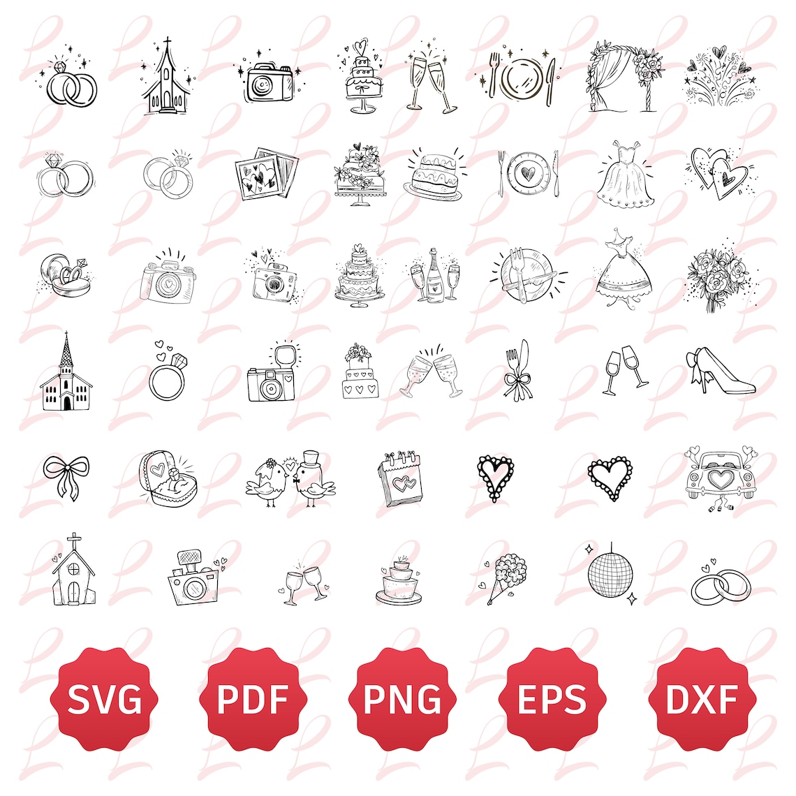 Hand Drawn Wedding Timeline Icons Svg Bundle Wedding Planner - Etsy